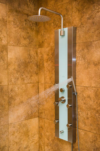 PULSE ShowerSpas Tropicana ShowerSpa 1039W-BN White Glass Shower Panel ...